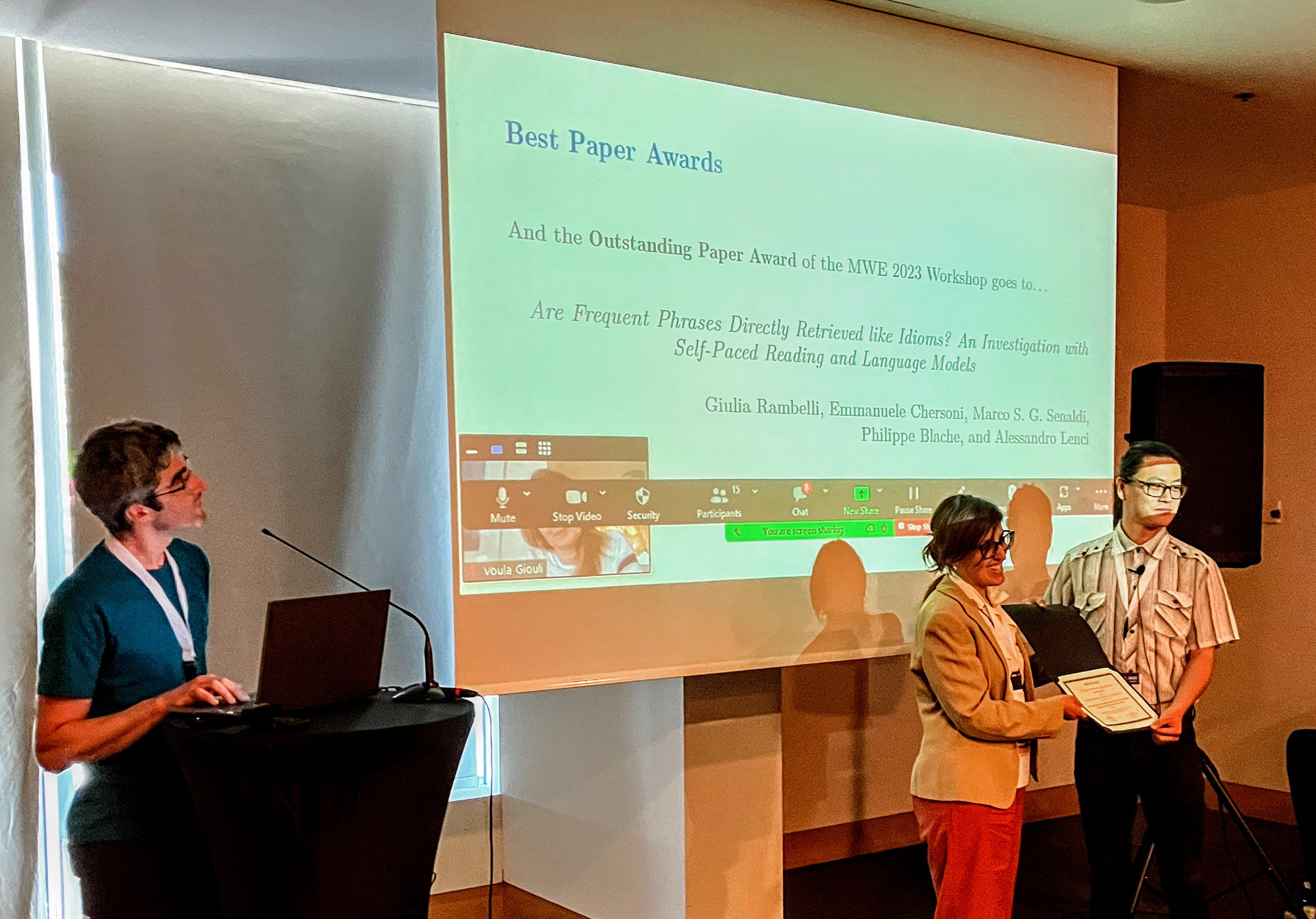 Outstanding Paper Award for Giulia Rambelli at the 19th Workshop on Multiword Expressions ...